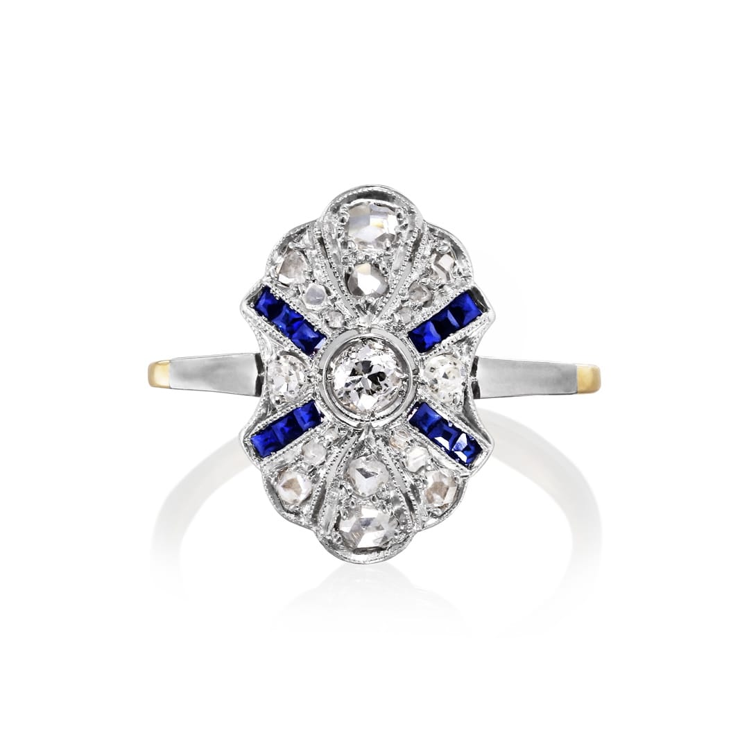 Art Deco ring with diamonds and sapphires - Anpé Atelier