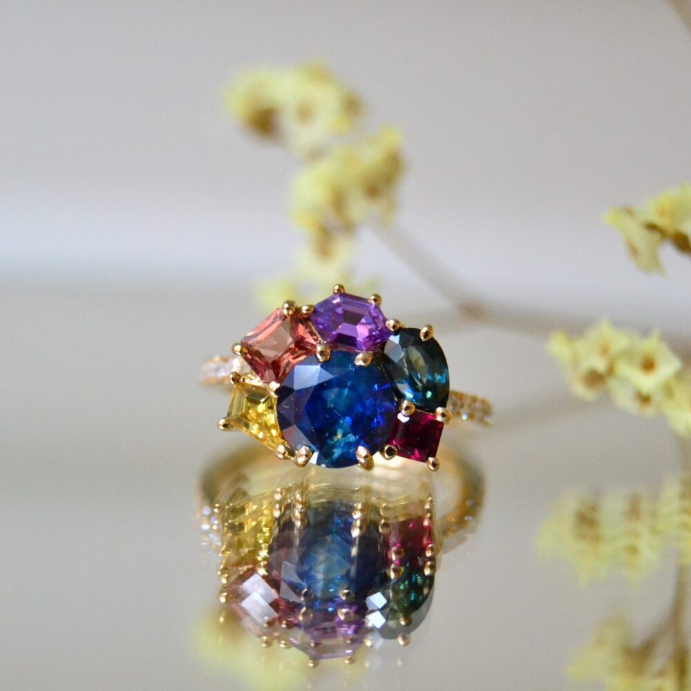 Bi-Color Sapphire Cluster Ring - Anpé Atelier CPH