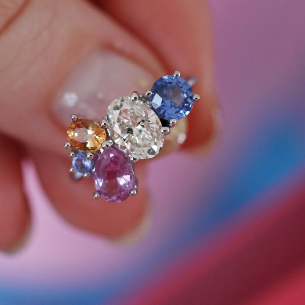 Botswanamark traceable diamond cluster ring with sapphires - Anpé ...